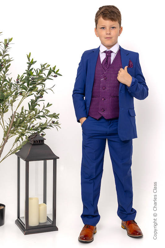 Boys Electric Blue Diamond Purple Suit | Boys Wedding Suit | Charles Class