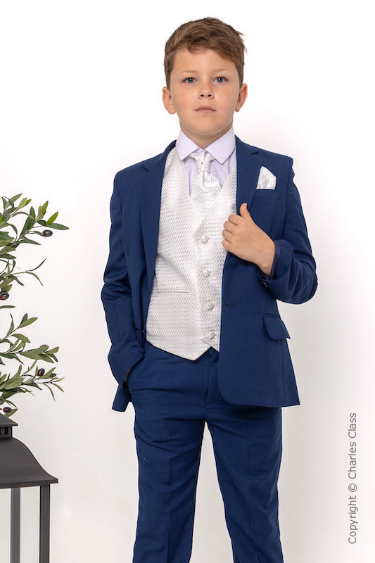 Boys Royal Blue Diamond Ivory Suit | Boys Wedding Suit | Charles Class
