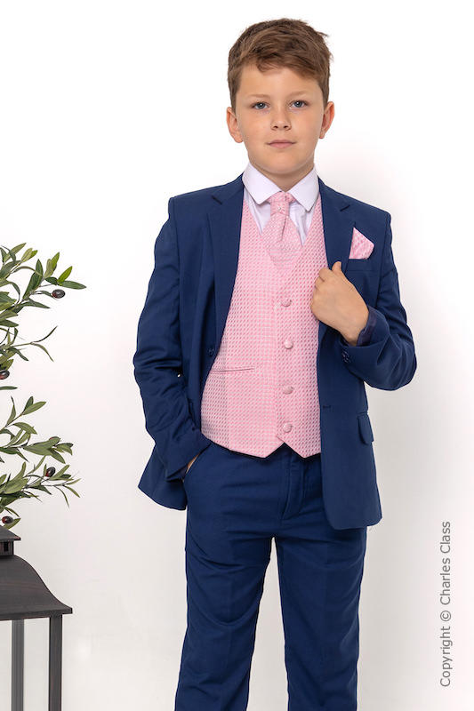 Boys Royal Blue Diamond Pink Suit | Boys Wedding Suit | Charles Class