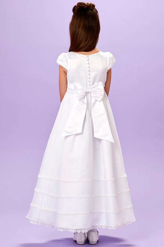 First Communion Dress | White Embroidered Lace Bow Dress - Style Rose