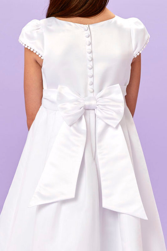 First Communion Dress | White Embroidered Lace Bow Dress - Style Rose