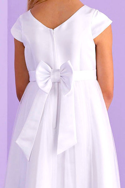 First Communion Dress | White Bow Embroidered Dress - Style Kitty