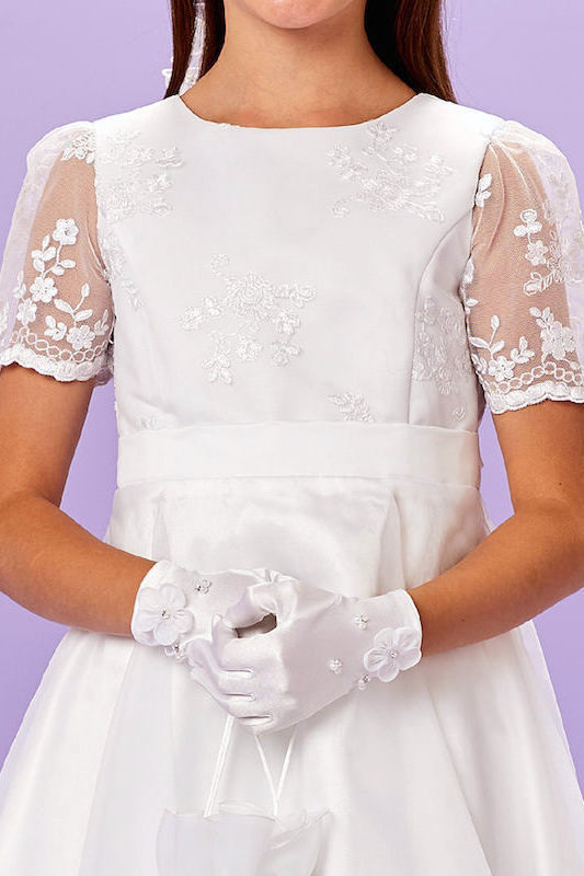 Communion Dress | Ivory or White Lace Organza Dress - Style Melissa