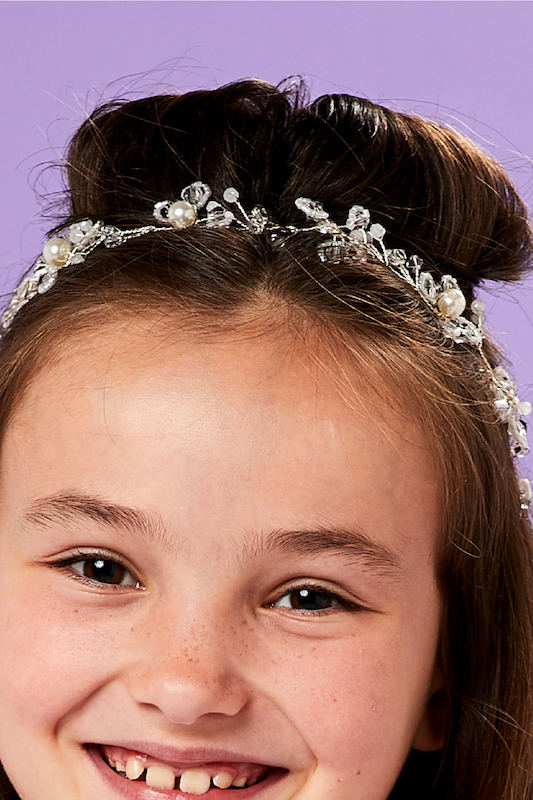 Peridot Girls Pearl Spray Silver Hair Vine - Style Carmel