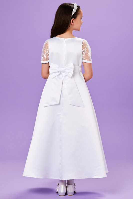 First Communion Dress | White Bow Lace Dress - Style Amanda