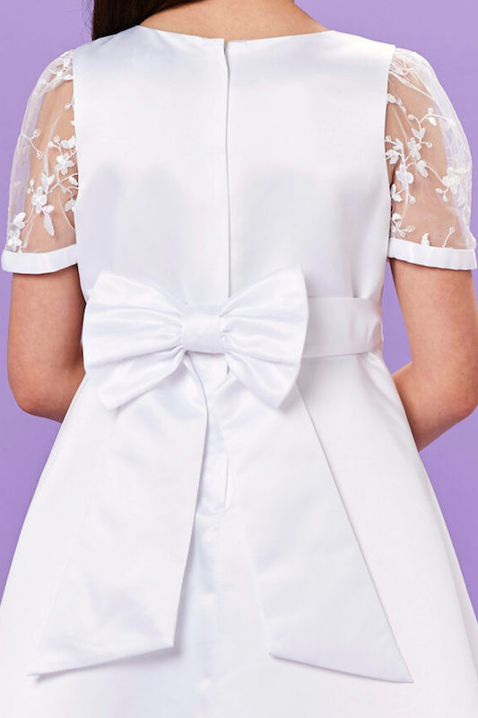 First Communion Dress | White Bow Lace Dress - Style Amanda