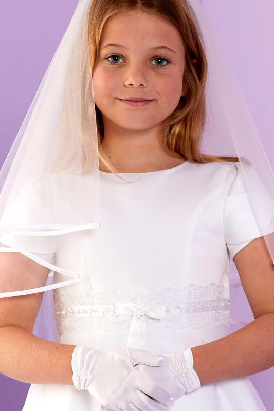 First Communion Dress | White Guipure Lace Organza Dress - Style Constance