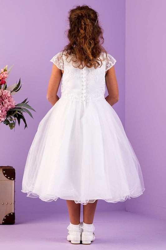 Communion Dress | White Sparkle Tulle Tea Dress - Style Lana