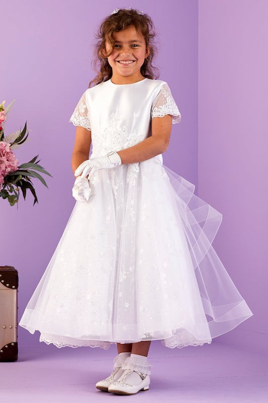 Communion Dress | White Tulle Waterfall Dress - Style Esme