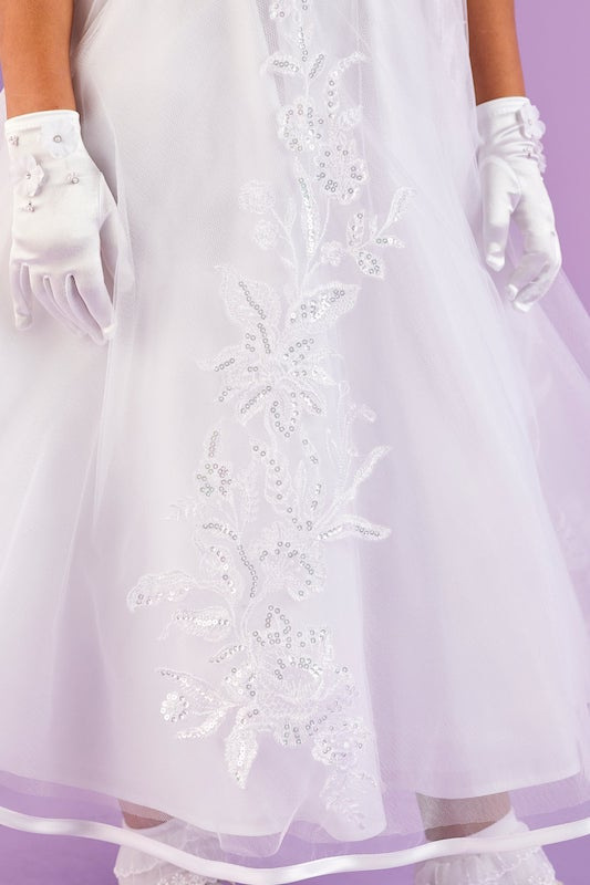 Communion Dress | White Sparkle Tulle Lace Dress - Style Liberty