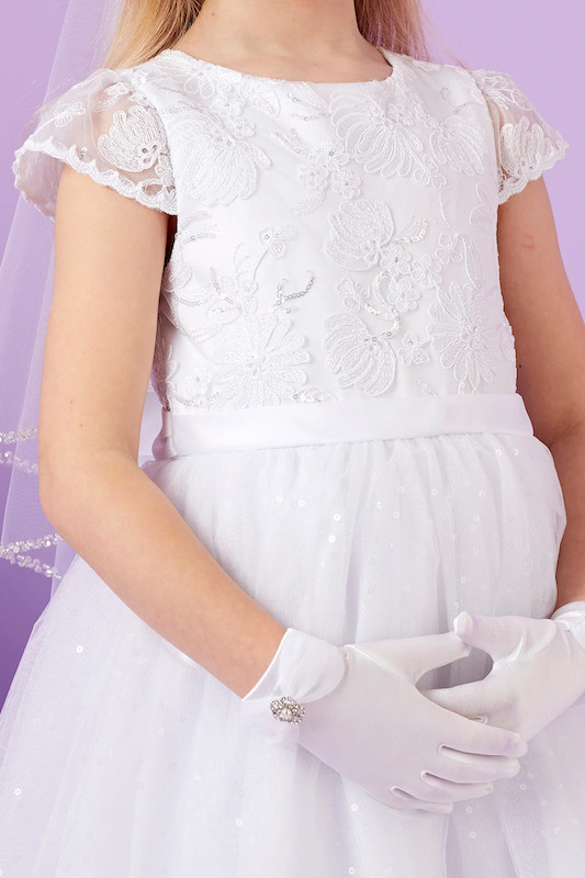 First Communion Dress | White Lace Tulle Dress - Style Lola