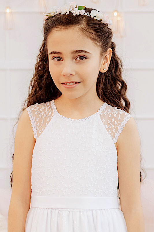 Communion Dress | Girls White Sparkly Tulle Dress - Style Keely