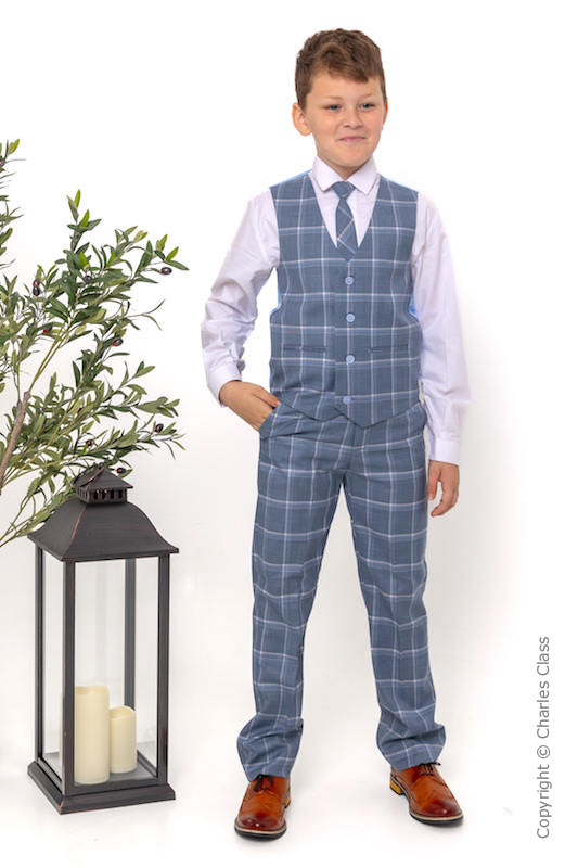 Boys Blue Chambray Tartan Check Trouser Suit | Boys Wedding Suit ...