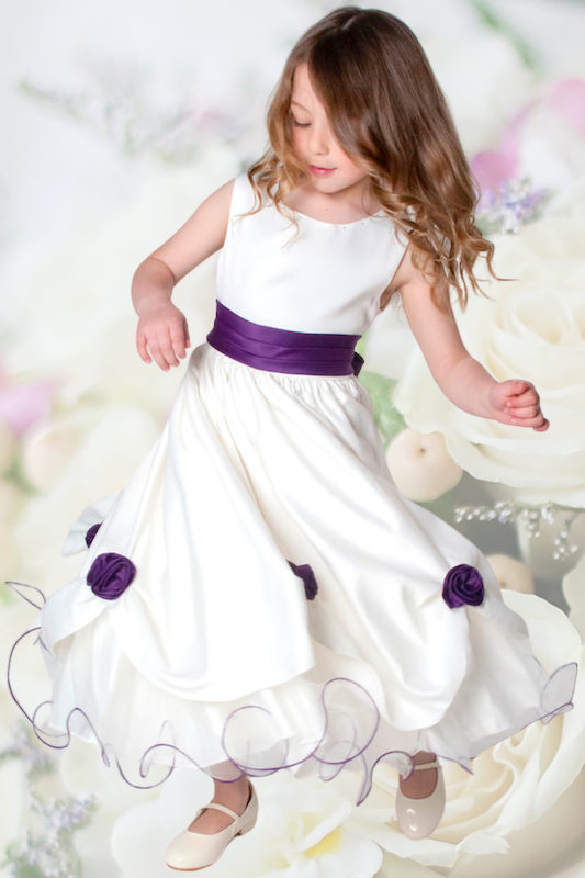 Girls Ivory Purple Rose Dress | Flower Girl Dress | Charles Class