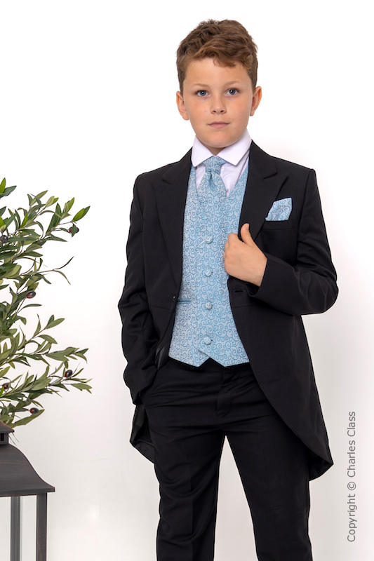 Boys Black Blue Scroll Tail Coat Suit | Boys Wedding Suit | Charles Class