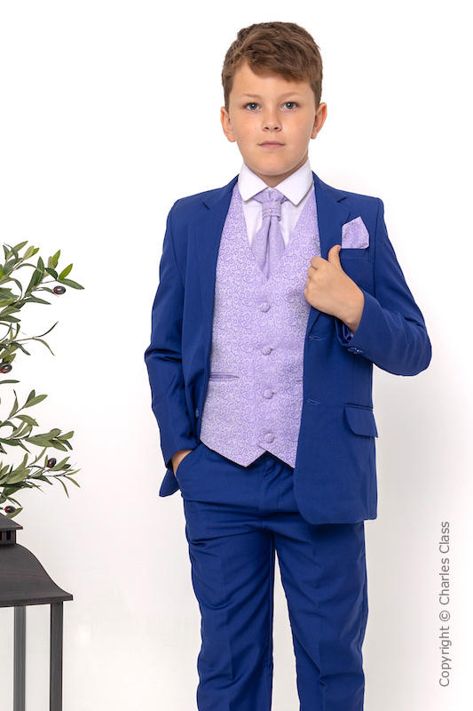 Boys Electric Blue Lilac Scroll Suit | Boys Wedding Suit | Charles Class