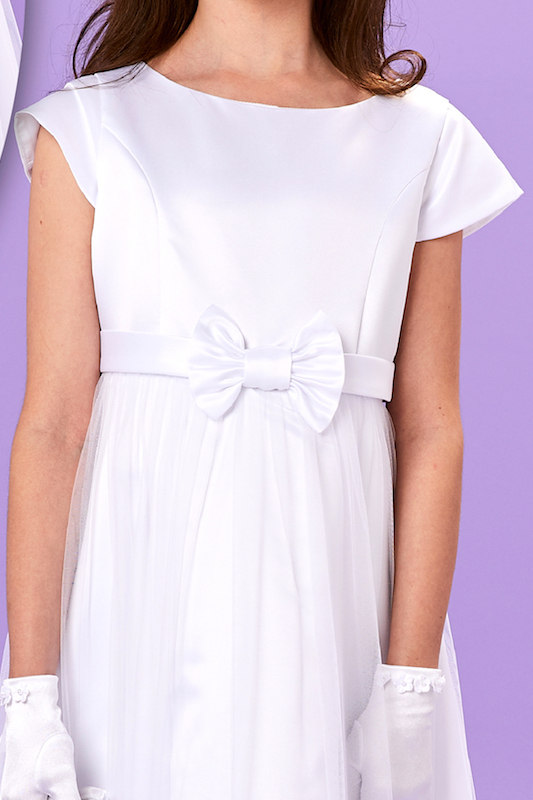 First Communion Dress | White Bow Embroidered Dress - Style Kitty