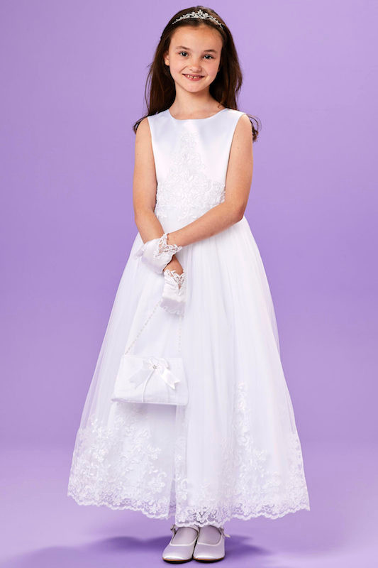 First Communion Dress | White Guipure Embroidered Dress - Style Lara