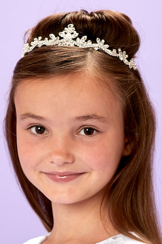 Peridot Girls Crystal Diamanté Pearl Tiara - Style Victoria