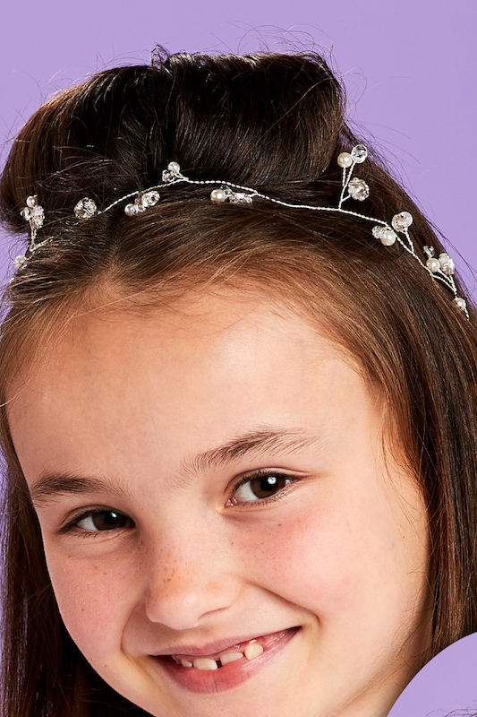 Peridot Girls Floral Pearl Silver Hair Vine - Style Whitney