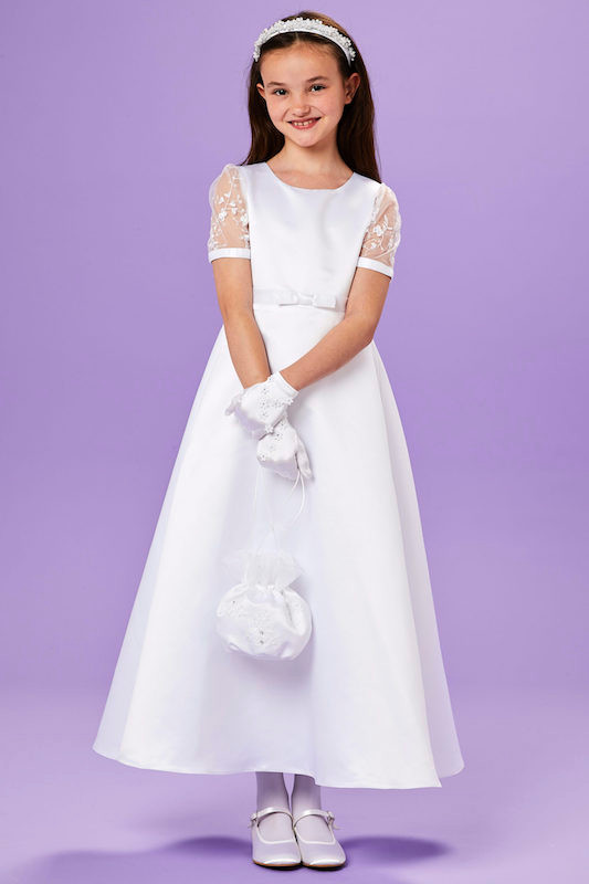First Communion Dress | White Bow Lace Dress - Style Amanda