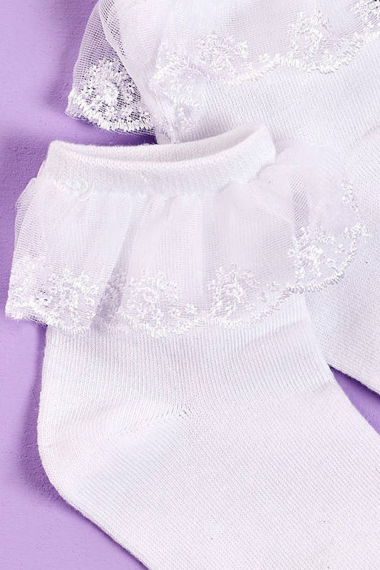 Girls White Guipure Lace Communion Socks - Style Ingrid | Communion Socks