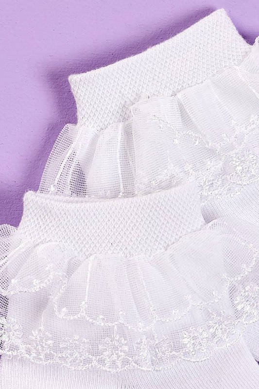 Girls White Double Guipure Lace Communion Socks - Style Louise