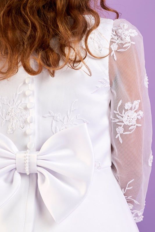 First Communion Dress | White Lace 3/4 Sleeve Dress - Style Daisy