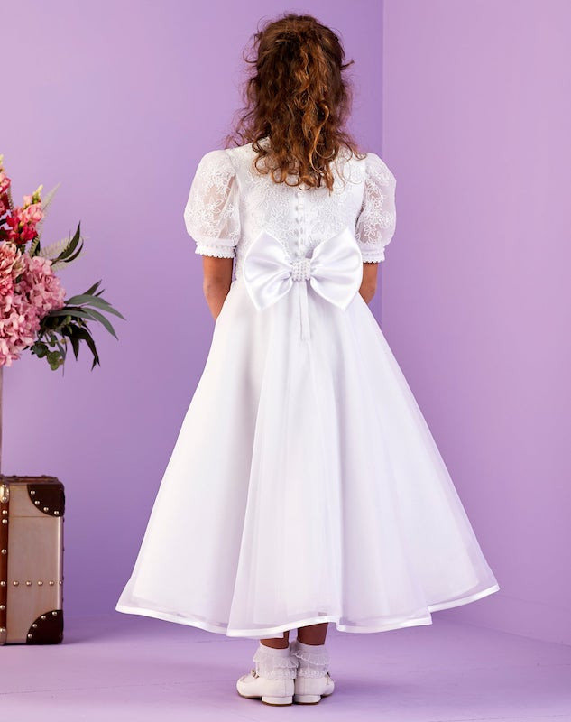 Communion Dress | White Pearl & Floral Lace Dress - Style Lyra