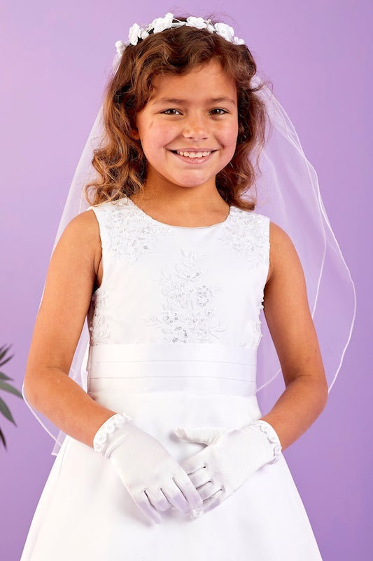 Peridot Girls White Pearl Flower Head Ring Communion Veil - Sophie