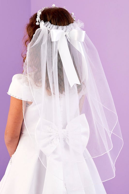 Peridot Girls White Pearl Flower Head Ring Communion Veil - Sophie