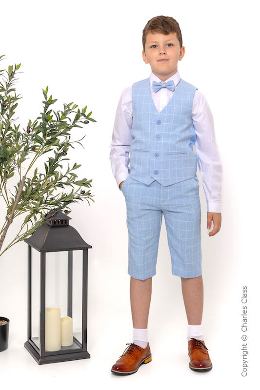 Boys Light Blue Check Shorts Suit | Boys Wedding Suit | Charles Class