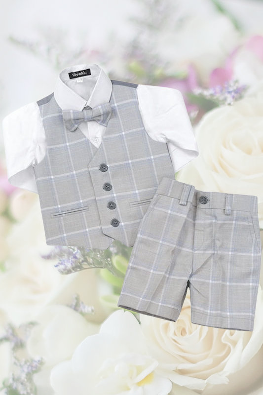 Boys Light Grey Tartan Check Shorts Suit | Boys Wedding Suit | Charles ...