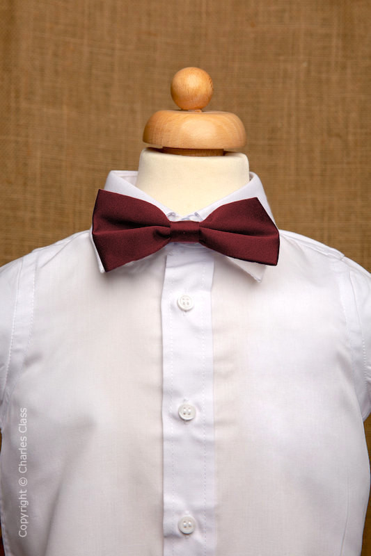 Boys White Shirt with Burgundy Dickie Bow | Shirt & Bow Tie Set