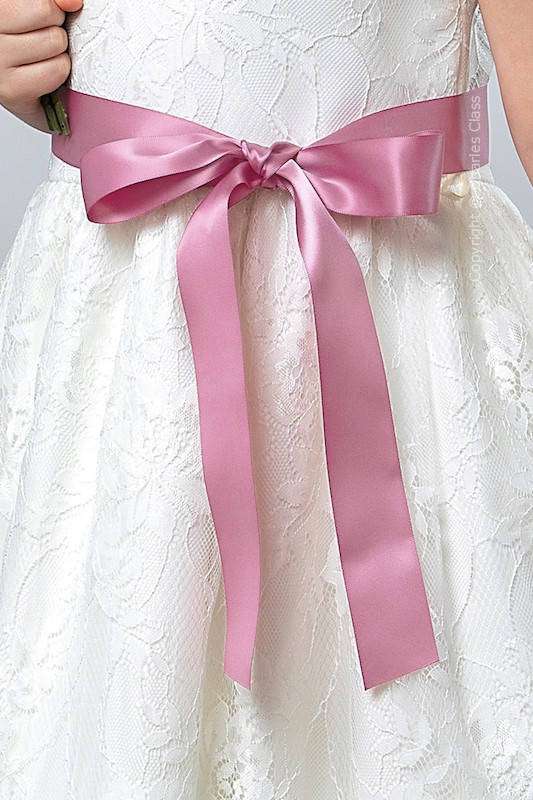 Antique Pink Flower Girl Sash | Girls Satin Dress Sash | Charles Class