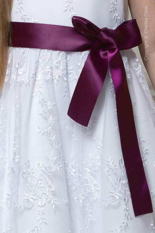 Aubergine Flower Girl Sash | Girls Satin Dress Sash | Charles Class