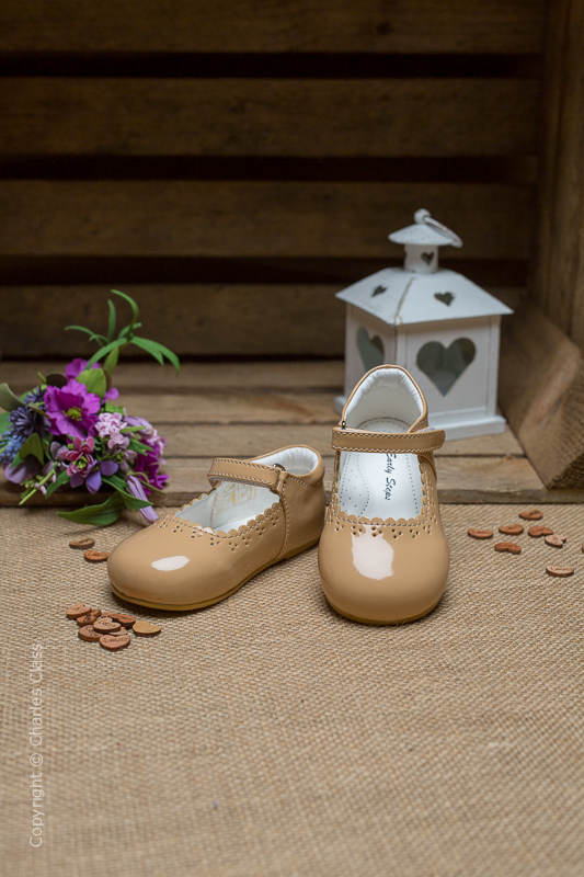 Girls Beige Brogue Leather Shoes | Flower Girl Shoes | Charles Class