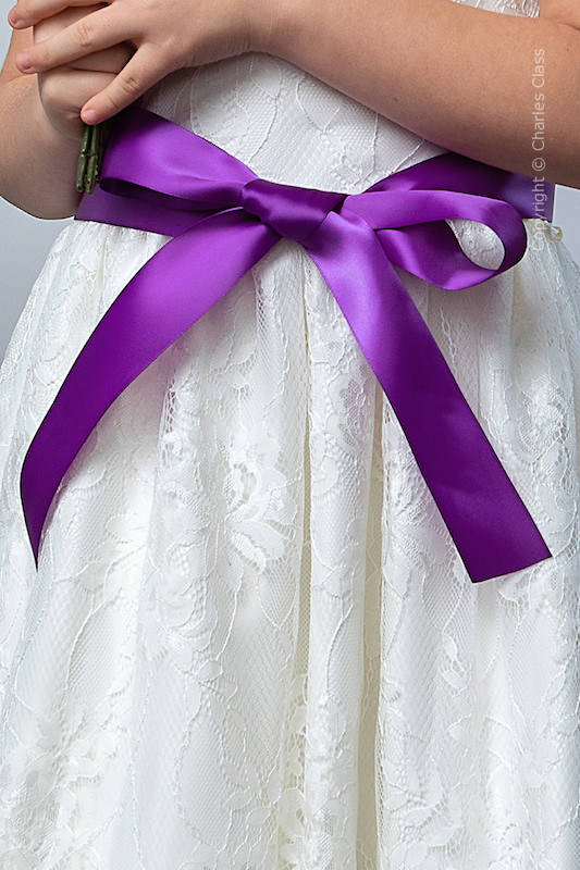 Cadbury Purple Flower Girl Sash | Girls Dress Sash | Charles Class