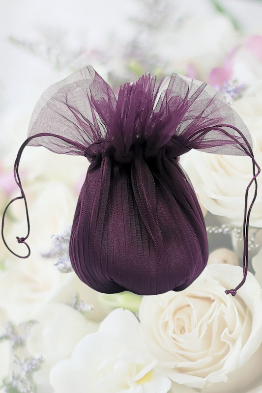 Girls Plum Organza Flower Girl Dolly Bag