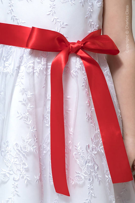 Red Flower Girl Sash | Girls Red Satin Dress Sash | Charles Class