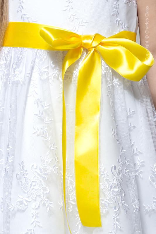 Yellow Flower Girl Sash | Girls Yellow Satin Dress Sash | Charles Class