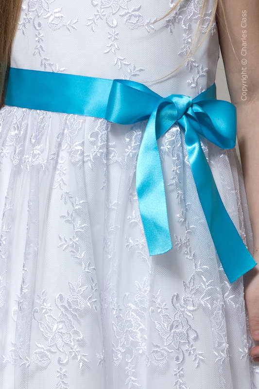 Turquoise Flower Girl Sash | Girls Turquoise Sash | Charles Class