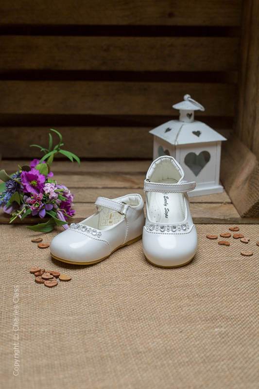 Girls White Diamond Leather Shoes | Flower Girl Shoes | Charles Class