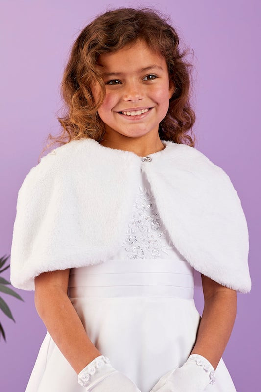 Peridot Girls White Faux Fur Cape - Style Beth | Weddings | Communion