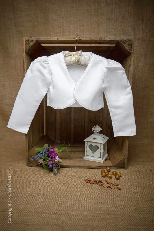 Girls White Bolero Jacket | Flower Girl Bolero | Long Sleeve Bolero