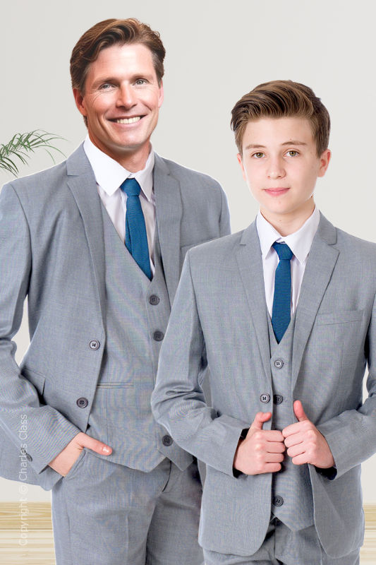 Matching Father & Son Light Grey Wedding Suit | Slim Fit Wedding Suit