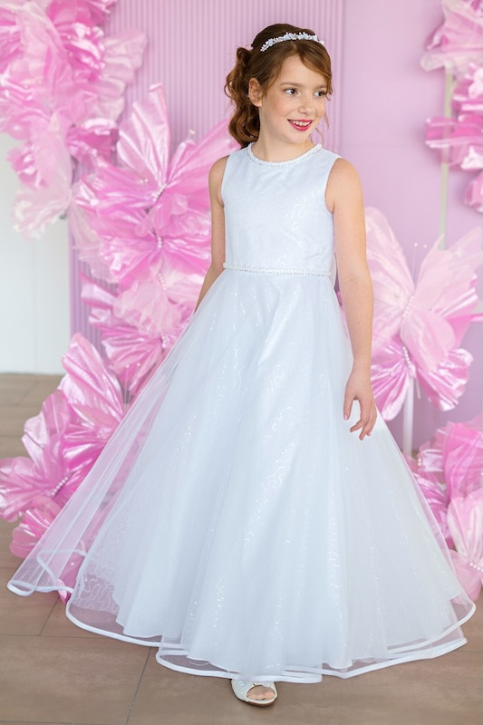 White Communion Dress | Girls Sparkly Sequin Dress - Style Lucia