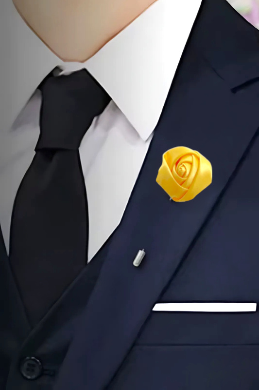 Wedding Boutonniere - Yellow Satin Rose Buttonhole Pin