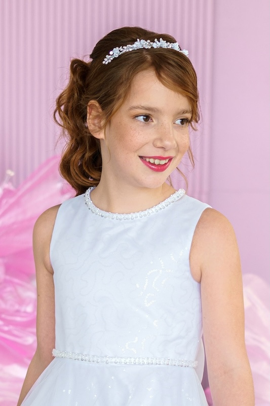 White Communion Dress | Girls Sparkly Sequin Dress - Style Lucia